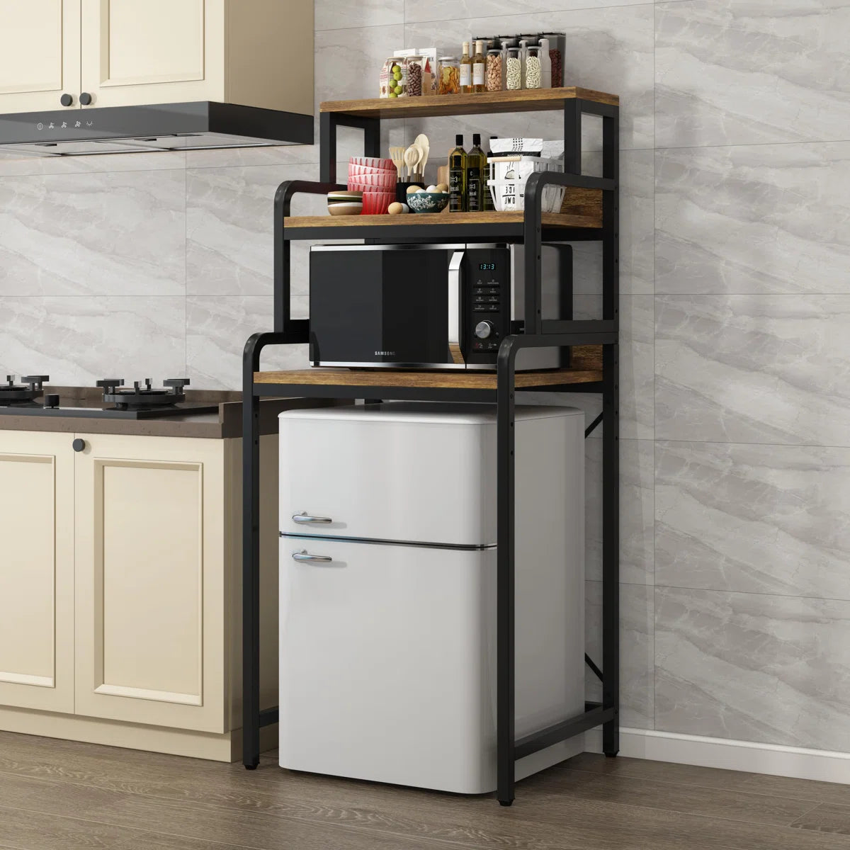 Kitchen Racks: 4-tier rustic brown kitchen rack for microwave, mini fr ...