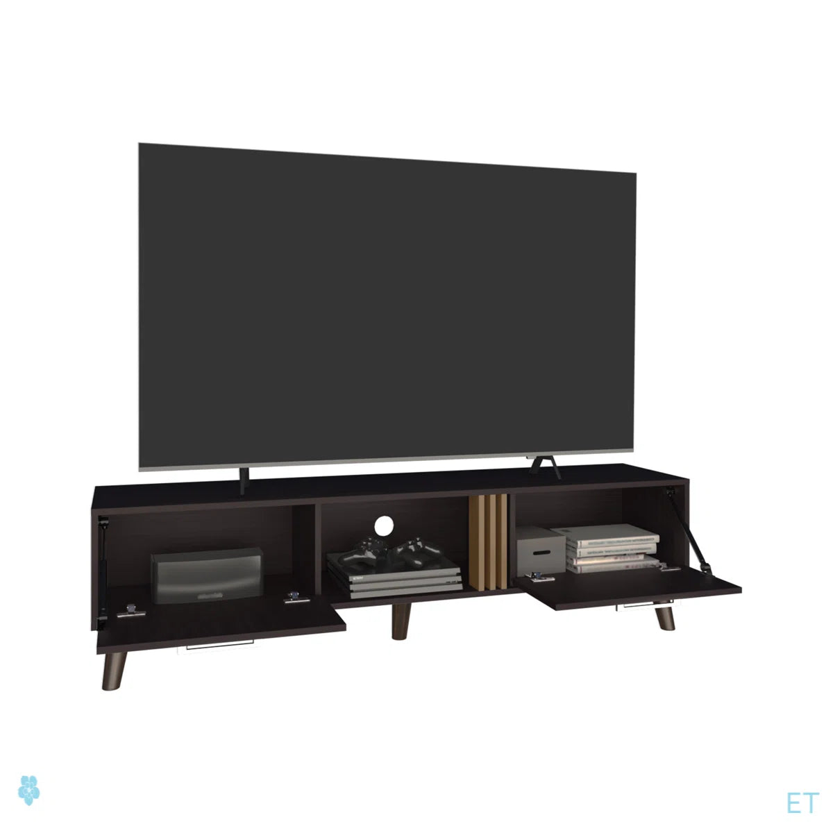 tv panel: 63" wide tv panel with Two Drop-Down Cabinets, Shelves, and ...