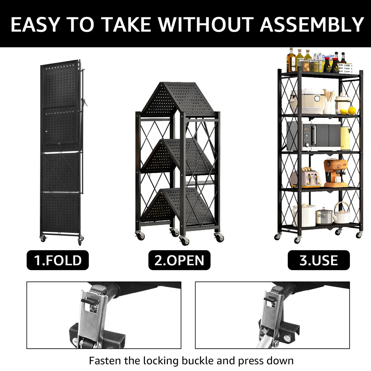 Kitchen Racks: Foldable Shelves for Home and Kitchen Storage: 5-tier M ...