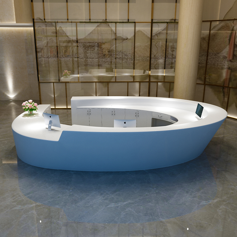 Reception Table: Modern Round White Desk – GKW Retail