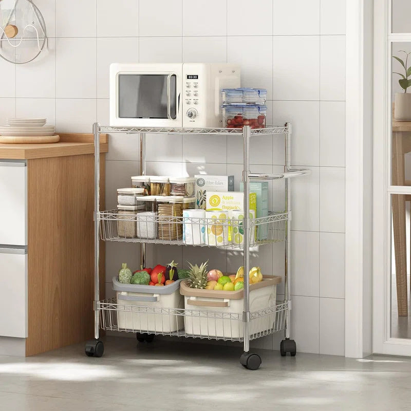 Kitchen Rack: Rolling Snack Storage Cart, 3-Tier Rolling Cart, Metal K ...